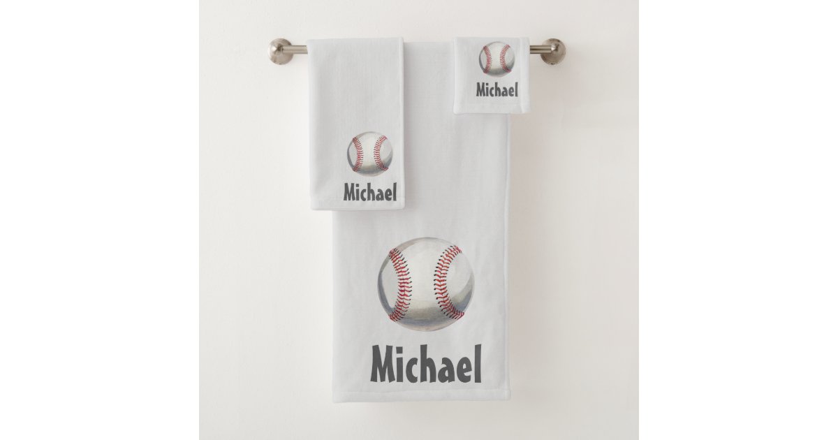 Modern Trendy Personalized Baseball Sports Bath Towel Set | Zazzle