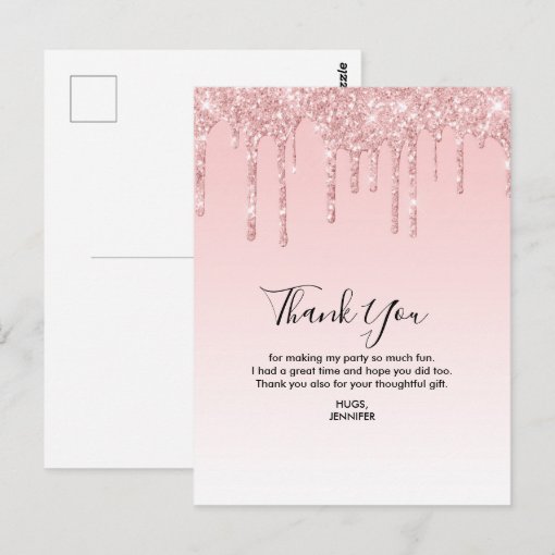 Modern Trendy Pink Faux Liquid Glitter Postcard | Zazzle