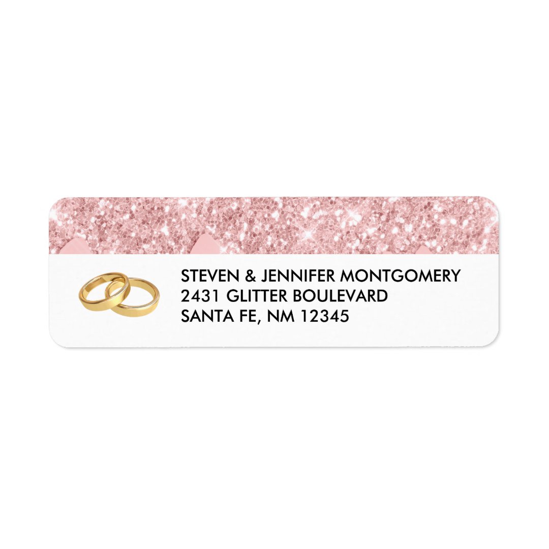 Modern Trendy Pink Glitter & Gold Wedding Ring Label | Zazzle