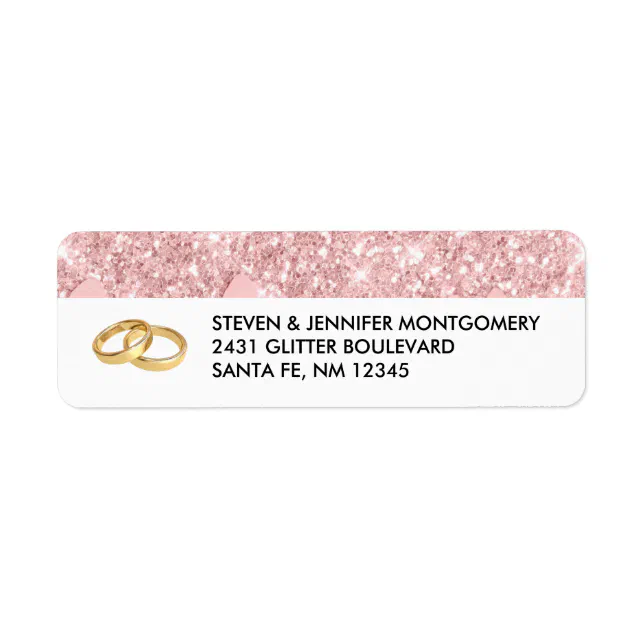 Modern Trendy Pink Glitter & Gold Wedding Ring Label | Zazzle