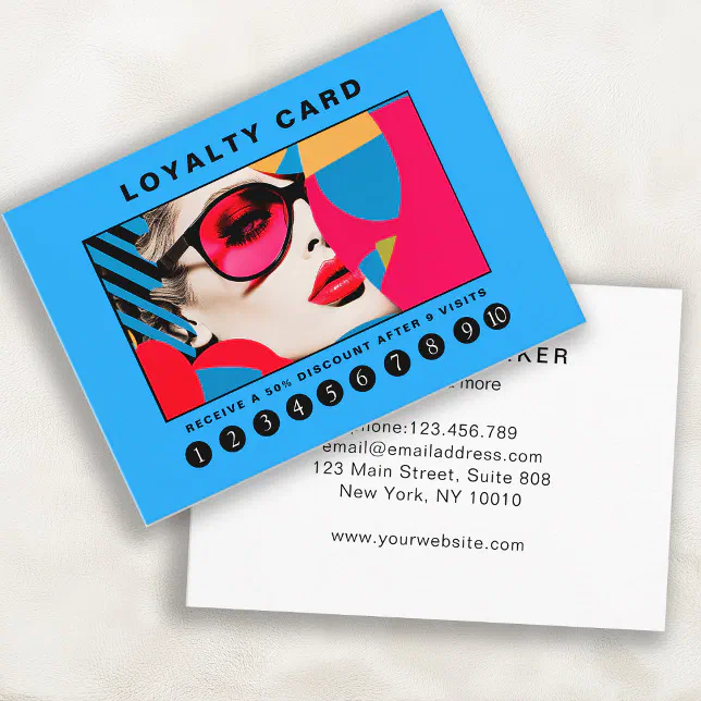 Modern trendy pop art Loyalty 10 Salon Business Card | Zazzle