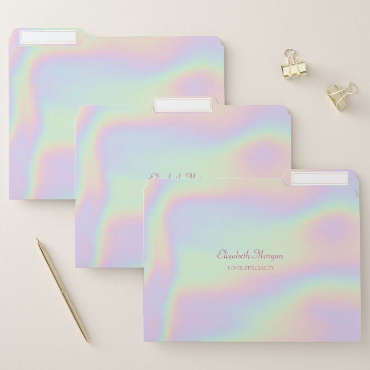 Modern Trendy Rainbow Holographic File Folder | Zazzle