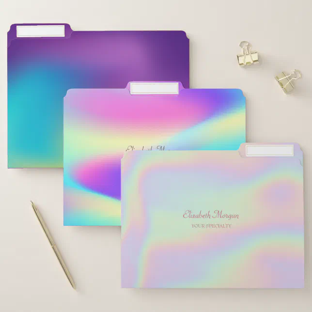 Modern Trendy Rainbow Ombre Holographic File Folder | Zazzle