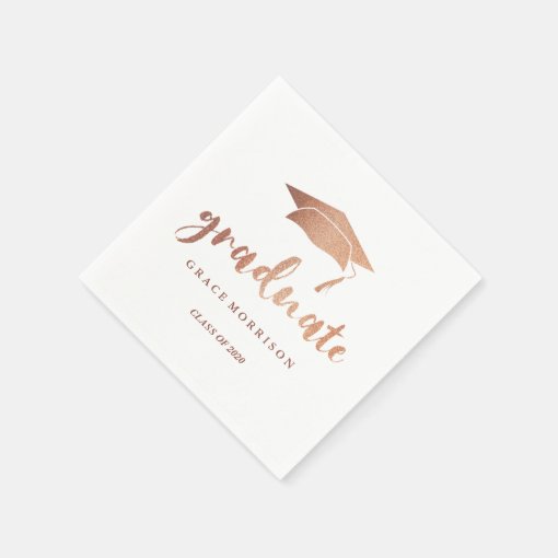 Modern & Trendy Rose Gold Personalized Graduation Paper Napkins | Zazzle