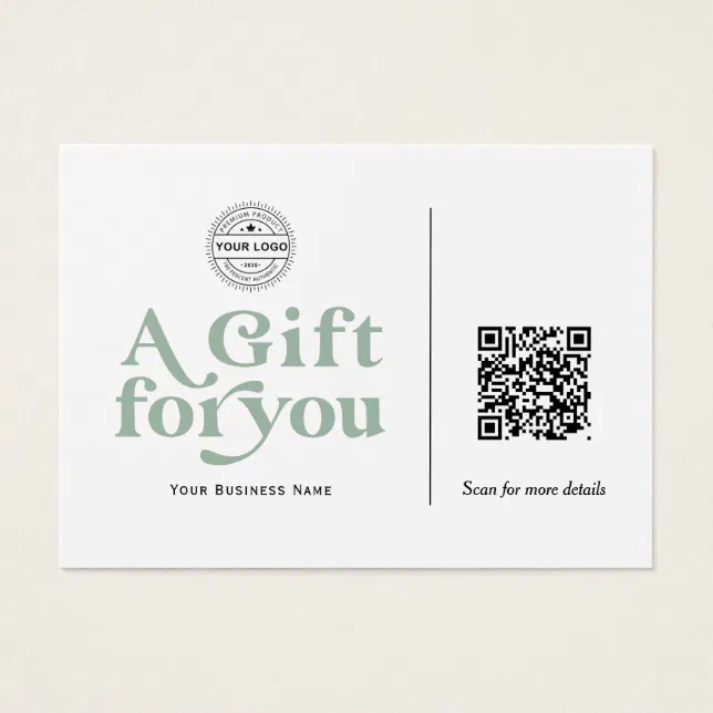 Modern Trendy Sage Green QR code gift voucher card | Zazzle