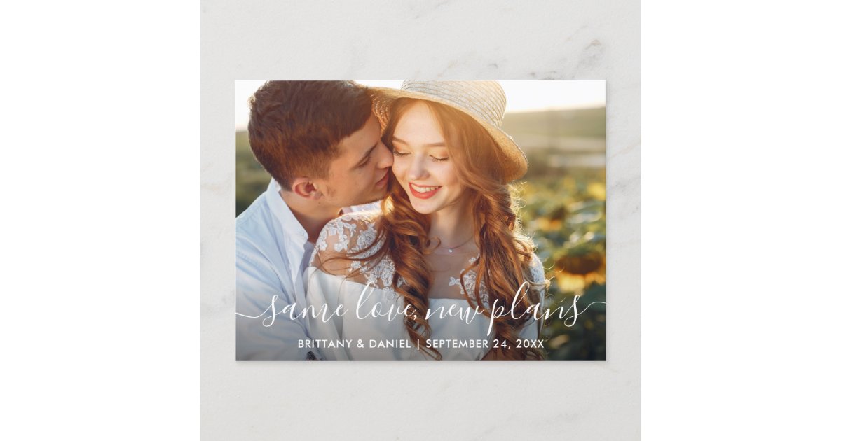 Modern Trendy Script Same Love New Plans Photo Postcard | Zazzle