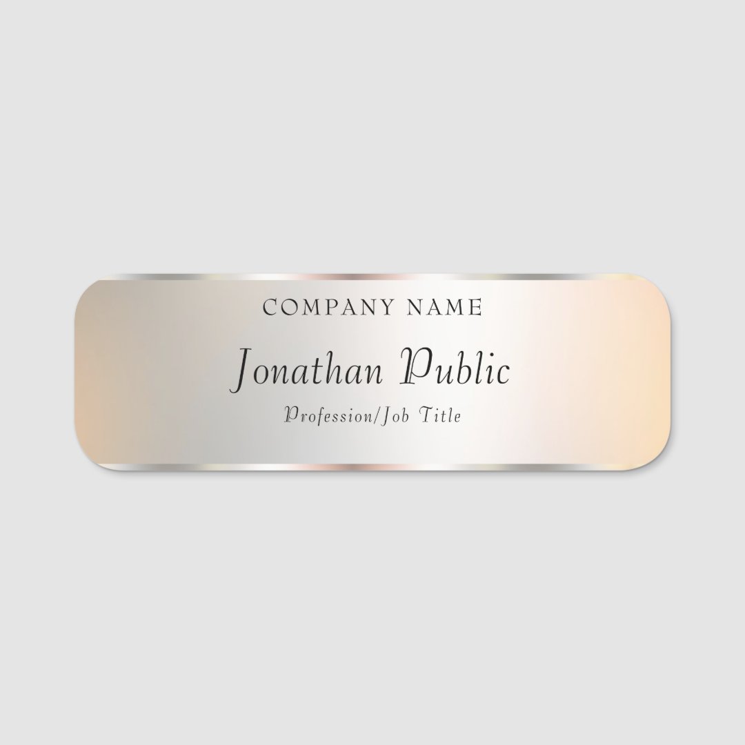 Modern Trendy Silver Elegant Professional Template Name Tag | Zazzle
