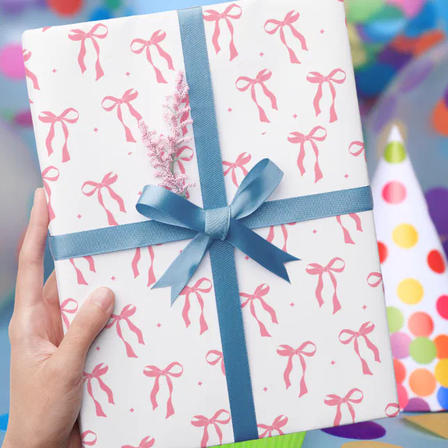 Modern Trendy Simple Elegant Pink Bow Wrapping Paper | Zazzle
