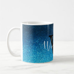 Modern Trendy Simple Monogram Black Glitter Ombre Coffee Mug | Zazzle