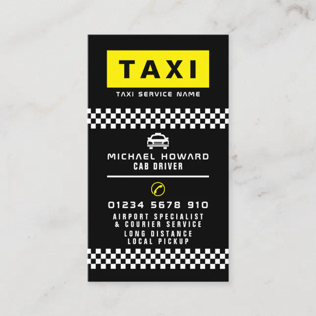 Modern & Trendy Taxi Cab Driver Business Card | Zazzle