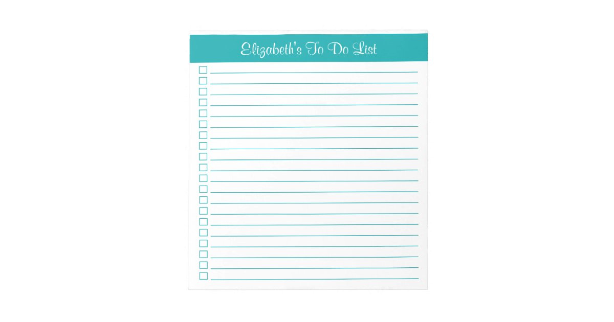 Modern Trendy Teal One Column Checklist Notepad | Zazzle