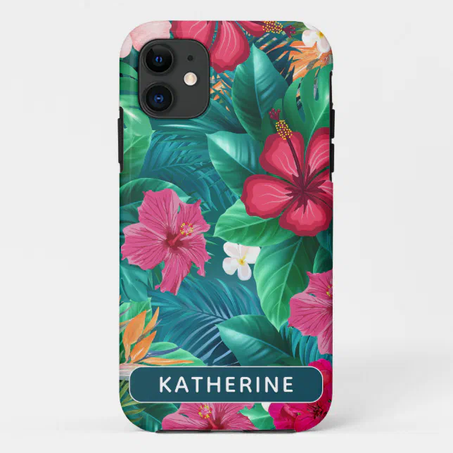 Modern trendy tropical flowers and leaves Monogram Case-Mate iPhone ...