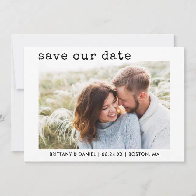 Modern Trendy Typewriter Text Save Our Date Card | Zazzle