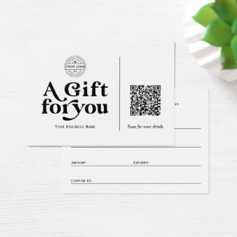 Modern Trendy Typography QR code Gift Voucher card | Zazzle
