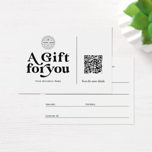 Modern Trendy Typography QR code Gift Voucher card | Zazzle