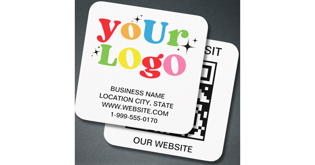 Modern Trendy White Custom Logo and QR Code Square Business Card | Zazzle