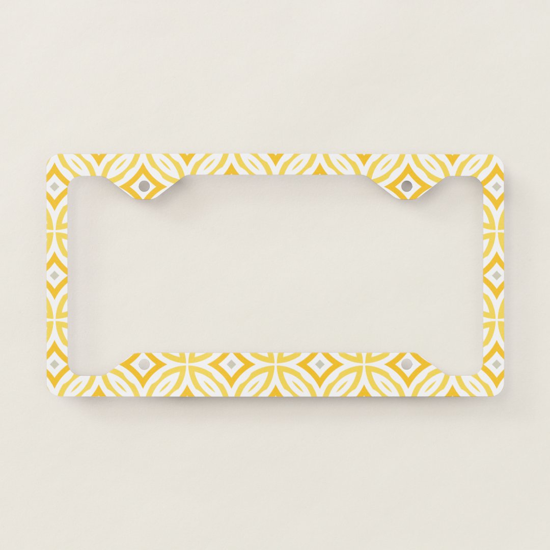 Modern Trendy Yellow Circle Geometric Pattern License Plate Frame | Zazzle