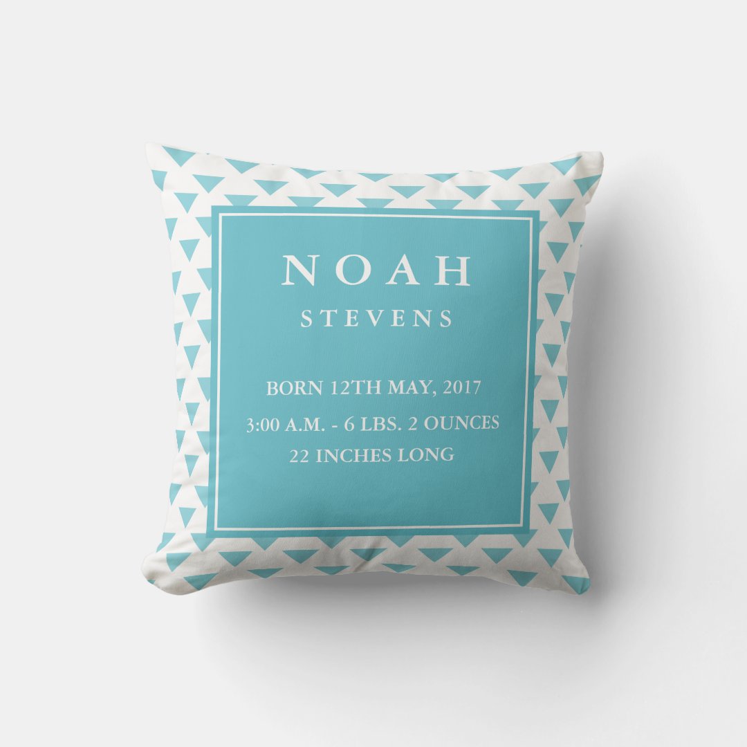 Modern Triangle Baby Boy Birth Announcement Pillow | Zazzle