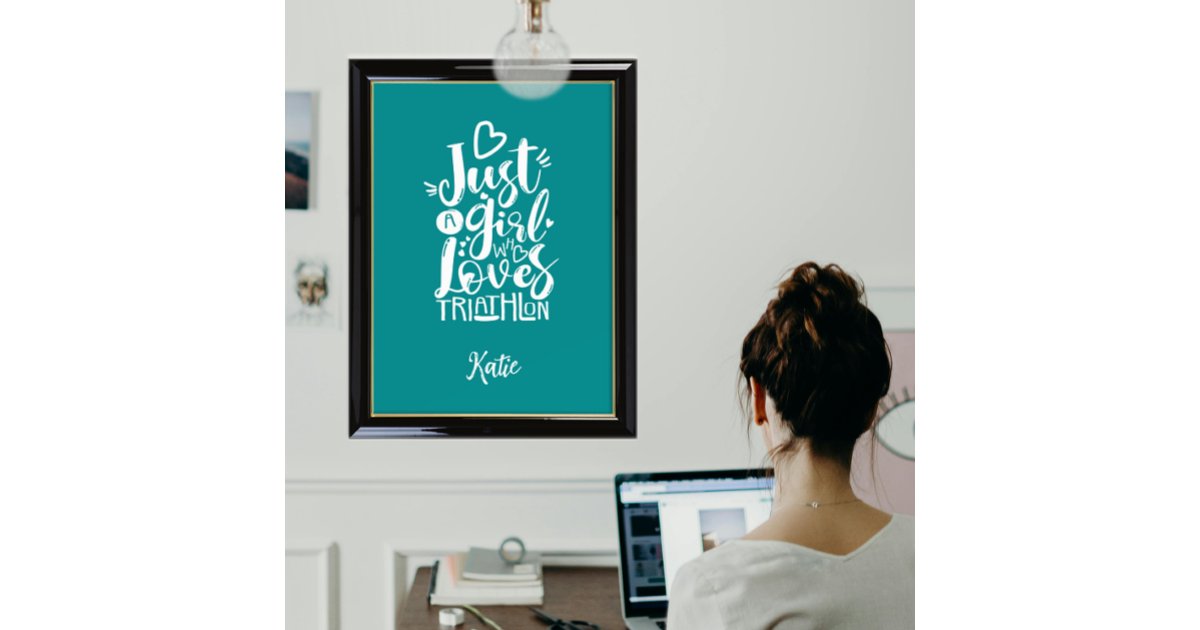 Modern Triathlon Motivation Turquoise White Typo Poster | Zazzle