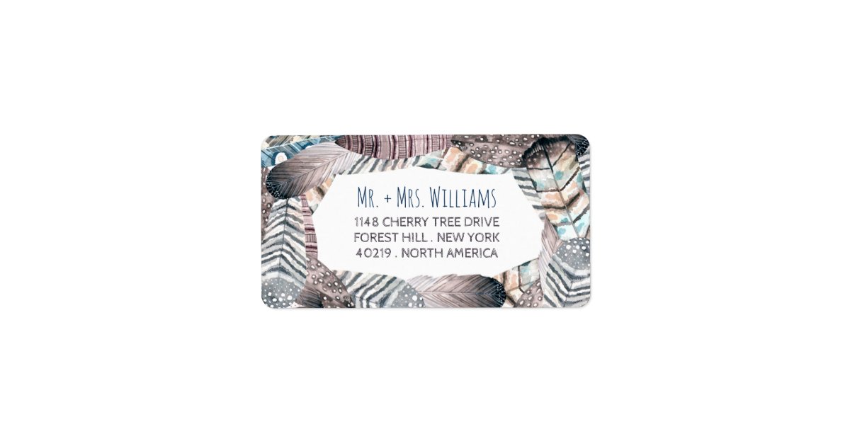 Modern Tribal Feathers Bohemian Wedding Label