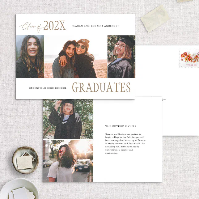 Modern Trio Multi-Photo Graduation Announcement | Zazzle