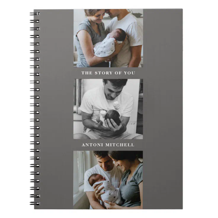 Modern Triptych 3-Photo Collage Journal - Gray | Zazzle