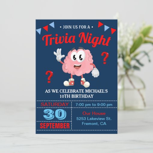 Modern Trivia Quiz Night Birthday Party Invitation | Zazzle