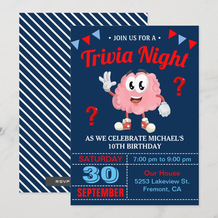 Modern Trivia Quiz Night Birthday Party Invitation | Zazzle