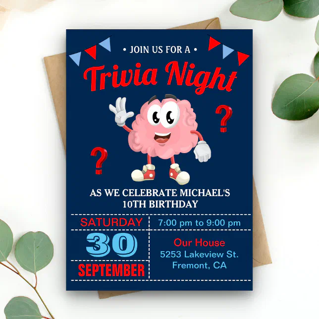 Modern Trivia Quiz Night Birthday Party Invitation | Zazzle