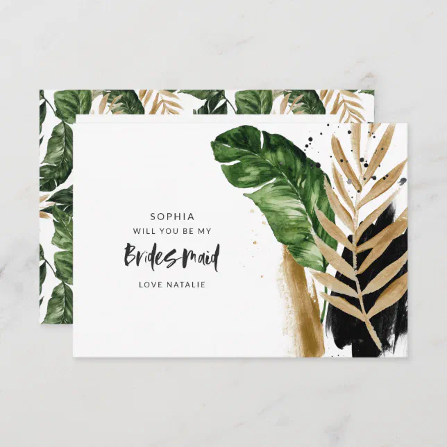 Modern tropical abstract painted Bridesmaid RSVP Card | Zazzle