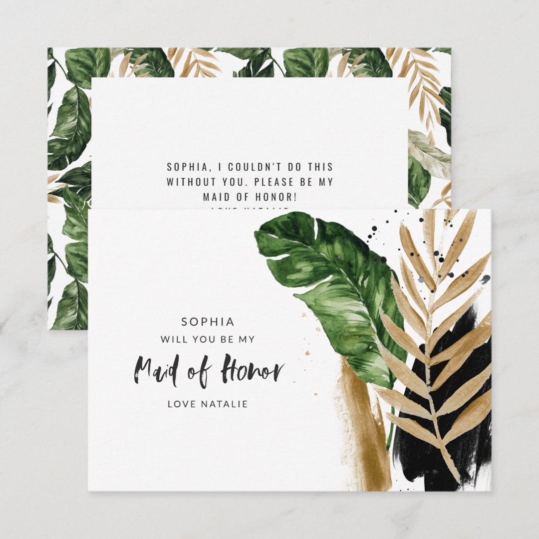 Modern tropical abstract painted maid of honor RSVP card | Zazzle
