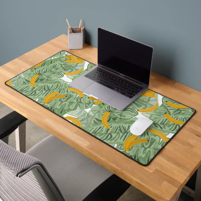 Modern Tropical Banana Greenery Pattern Desk Mat | Zazzle