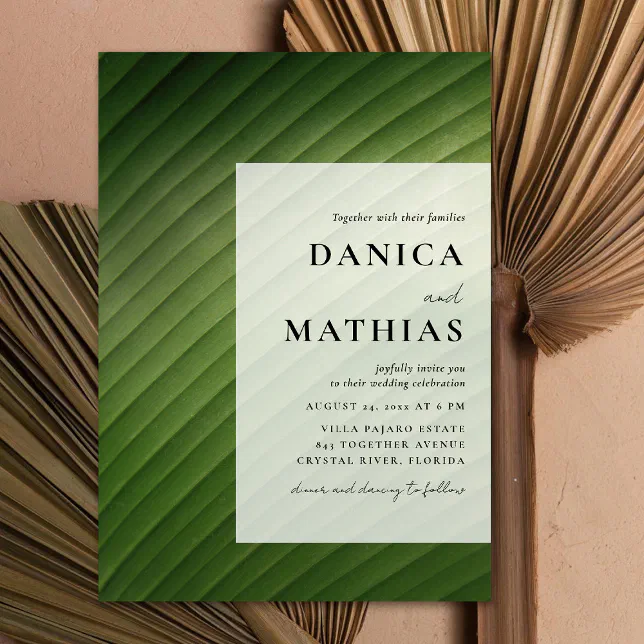 Modern Tropical Banana Leaf Wedding Invitation | Zazzle