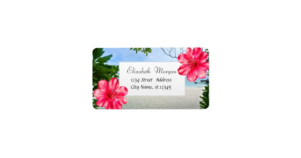 Modern Tropical Beach ,Hibiscus Label | Zazzle