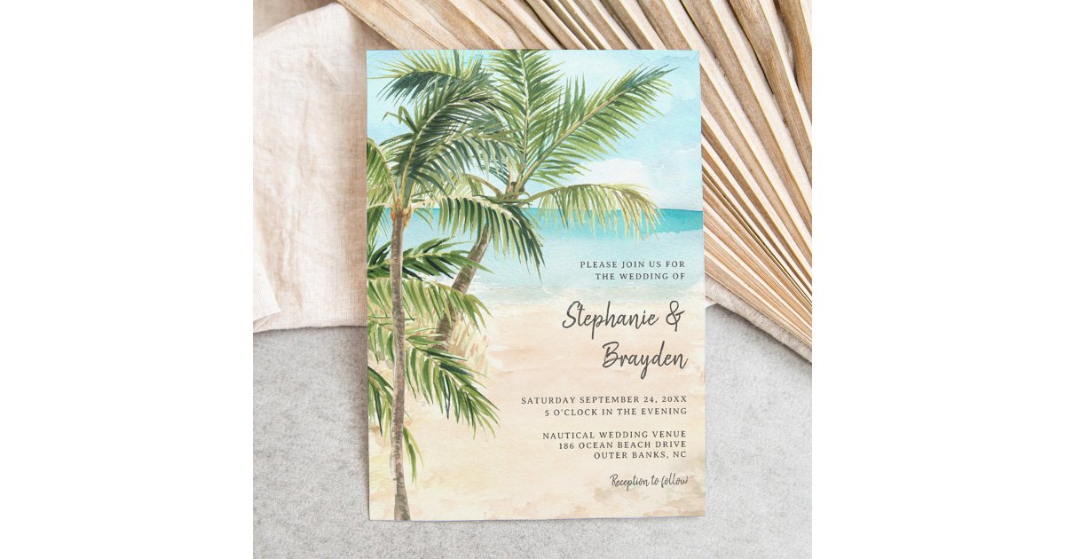 Modern Tropical Beach Palm Tree Wedding Invitation | Zazzle