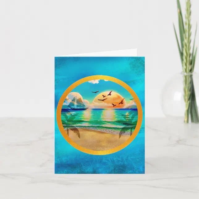 Modern Tropical Beach Palm Trees Sunset Vacation Note Card | Zazzle