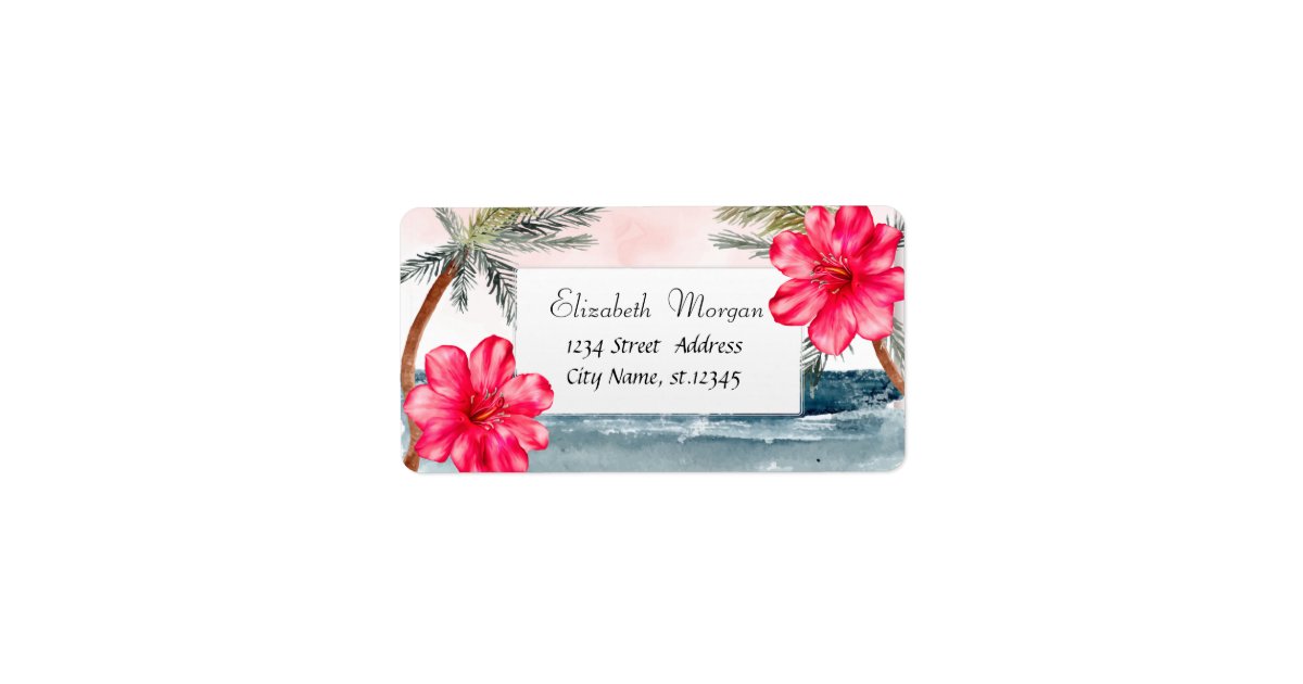 Modern Tropical Beach,Palms ,Hibiscus Label | Zazzle