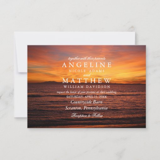 Modern Tropical Beach Sand Sunset Sea Wedding Card | Zazzle