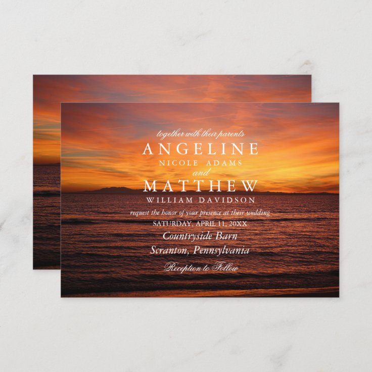 Modern Tropical Beach Sand Sunset Sea Wedding Card | Zazzle