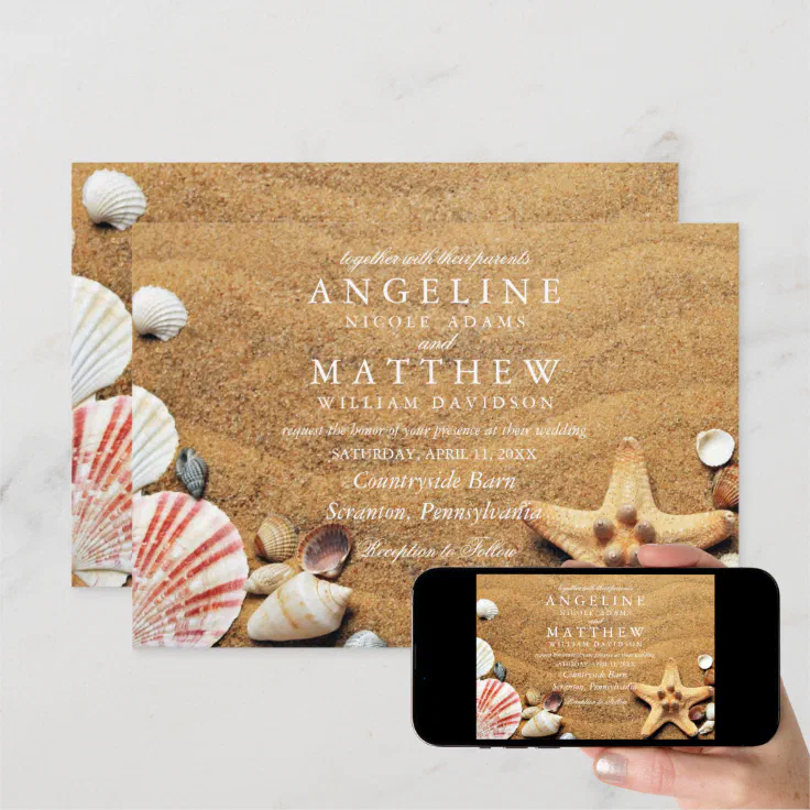 Modern Tropical Beach Starfish Sea Wedding Card | Zazzle