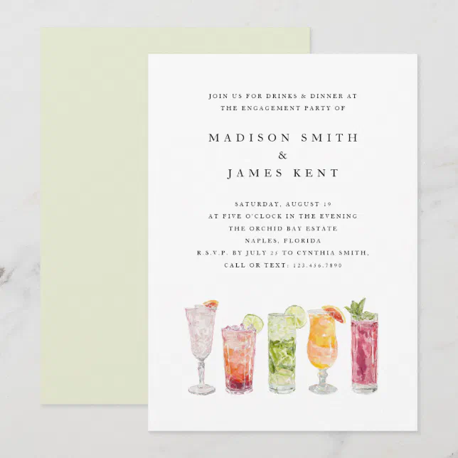 Modern Tropical Cocktails Wedding Engagement Party Invitation | Zazzle