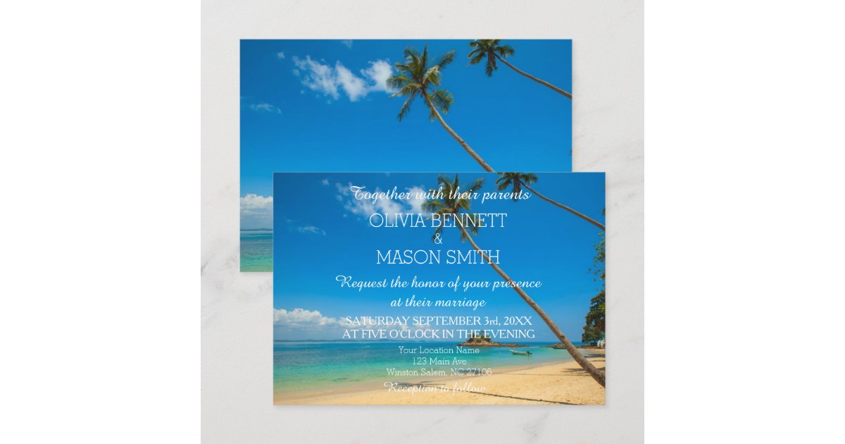 Modern Tropical Destination Beach Sea Wedding Card | Zazzle