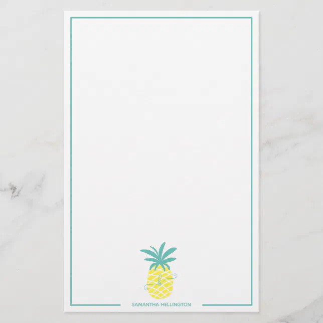 Modern tropical editable pineapple monogram name stationery | Zazzle