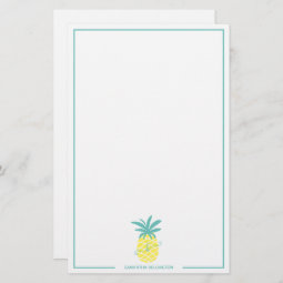 Modern tropical editable pineapple monogram name stationery | Zazzle