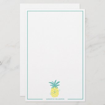 Modern tropical editable pineapple monogram name stationery | Zazzle