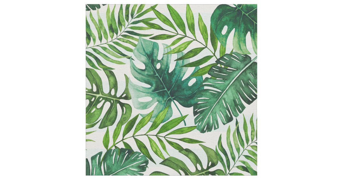 Modern Tropical Green Leaves Pattern Fabric | Zazzle