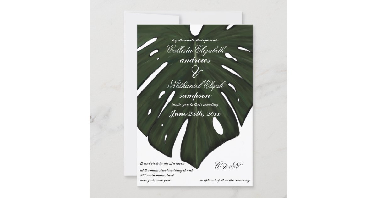 Modern Tropical Green Monstera Leaf Wedding Invitation | Zazzle