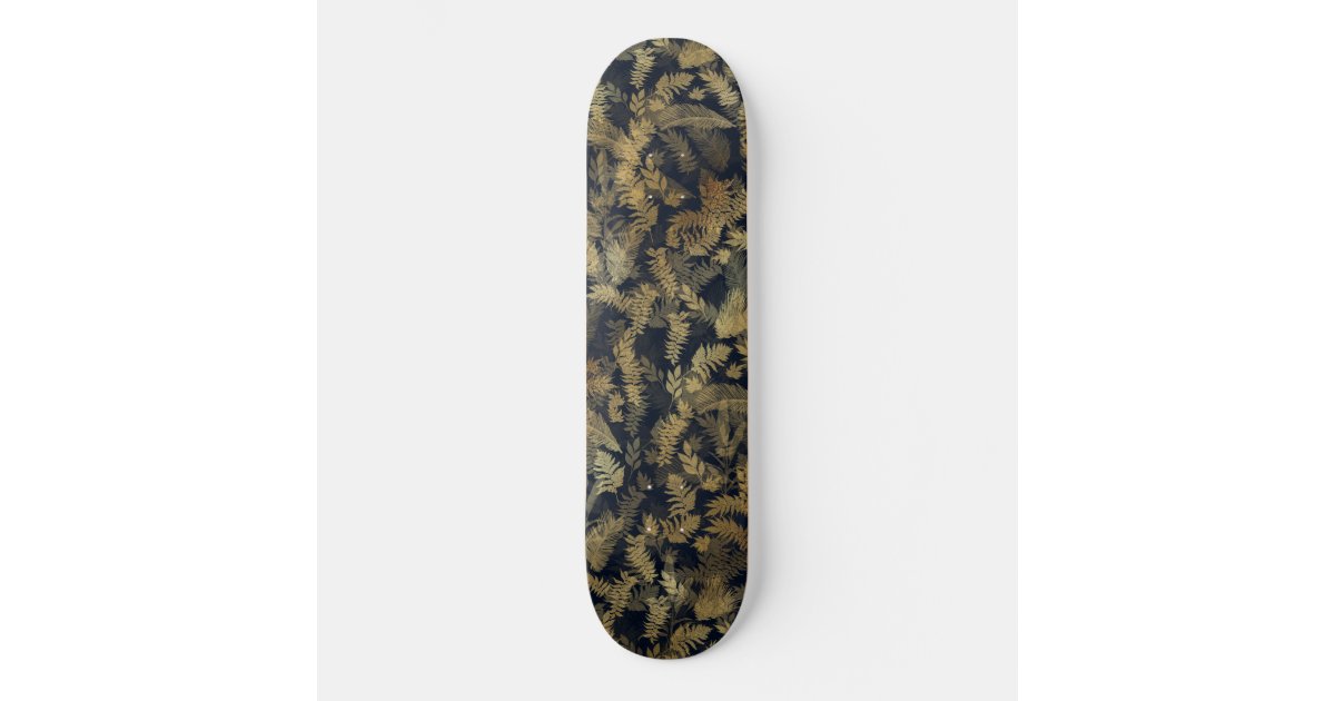 Modern Tropical Greenery Blue Gold Foliage Skateboard | Zazzle