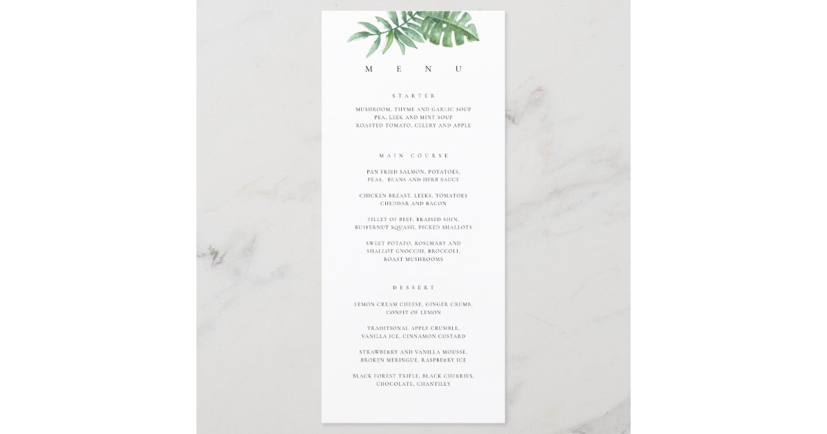 Modern Tropical Greenery Menu | Zazzle