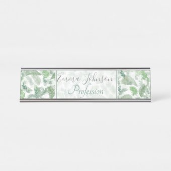 Modern Tropical Greenery White Green Foliage Desk Name Plate | Zazzle